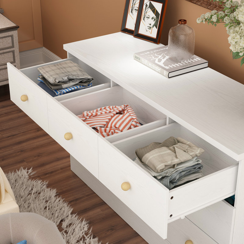 Ebern Designs 47.2" Wide 9 Drawers Dresser With Solid Wood Pulls | Wayfair